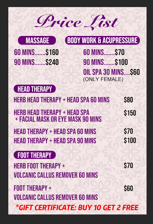 Menu - Zen Massage Head Spa 86